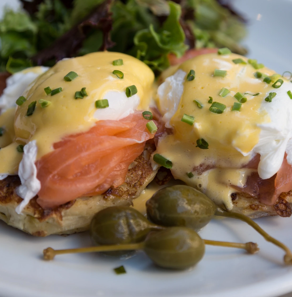 Delicious Salmon Benedict on Crispy Hashbrowns Recipe | We Drink Bubbles